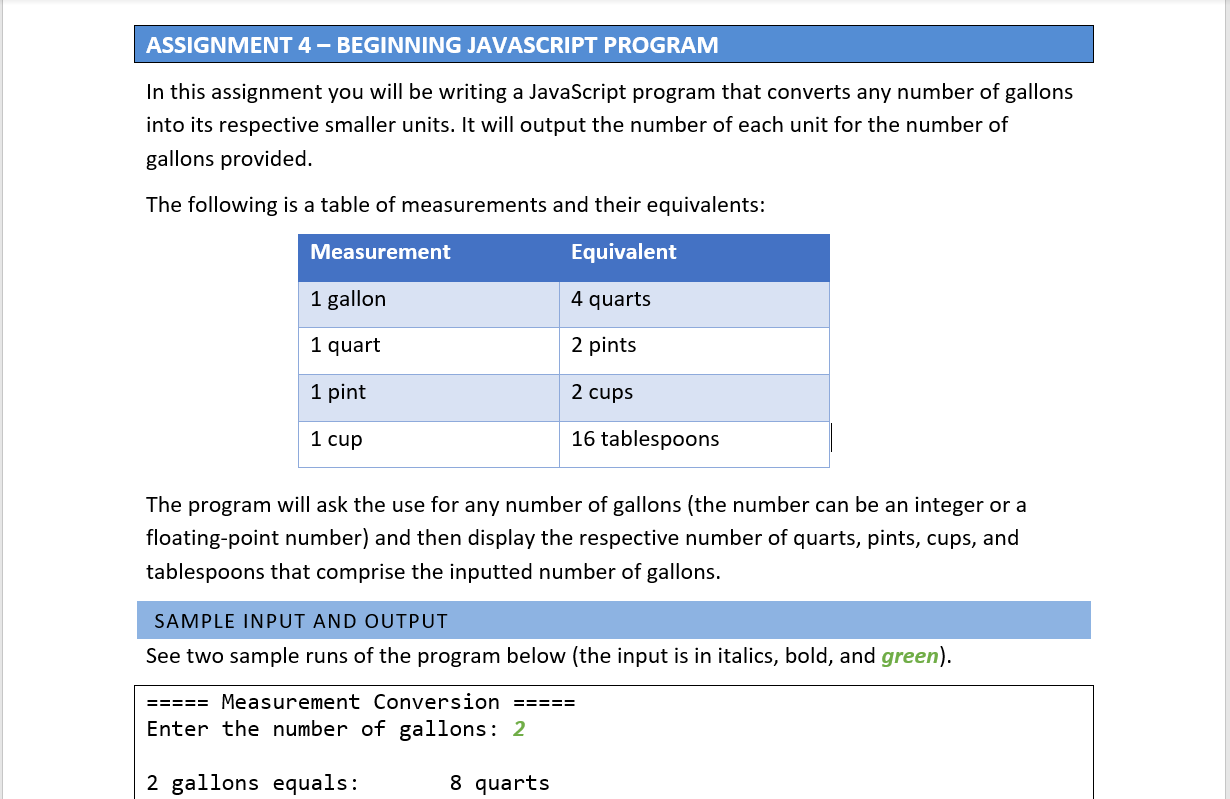 Solved ASSIGNMENT 4-BEGINNING JAVASCRIPT PROGRAM In this | Chegg.com