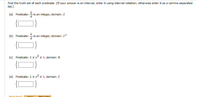 Solved Find the truth set of each predicate. (If your answer | Chegg.com