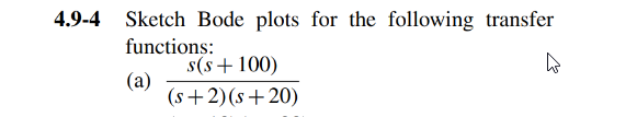 Solved 4.9-4 Sketch Bode plots for the following transfer | Chegg.com