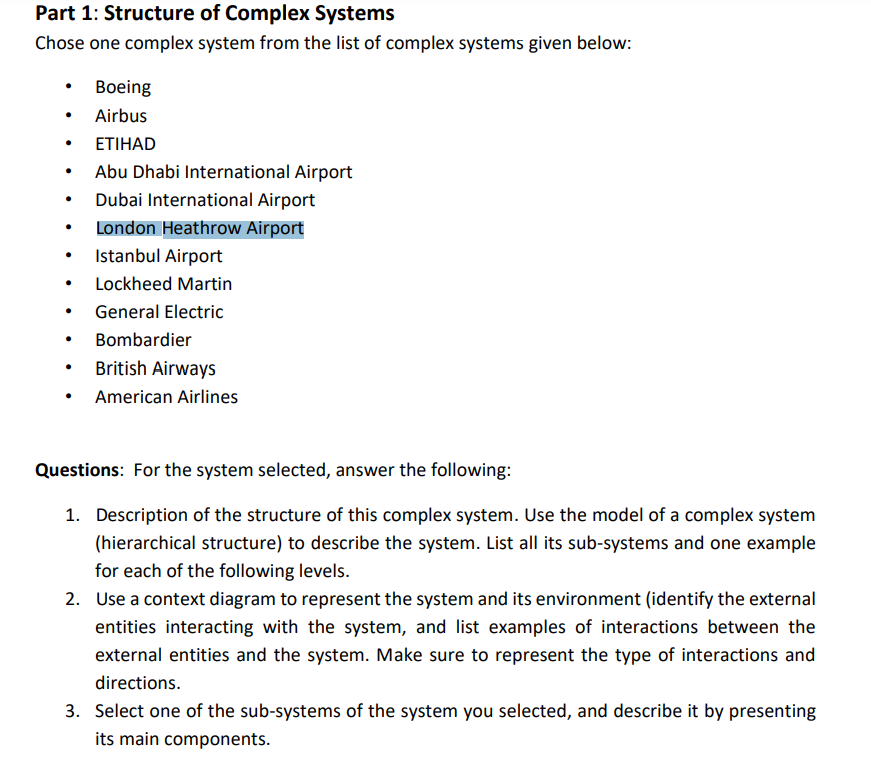 Solved Part 1: Structure of Complex Systems Chose one | Chegg.com