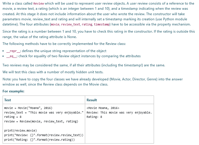 Solved Write a class called Review which will be used to | Chegg.com
