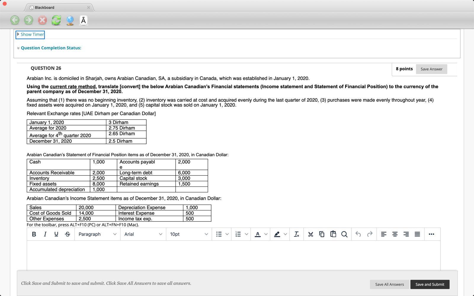 Solved Blackboard Show Timer Question Completion Status: | Chegg.com