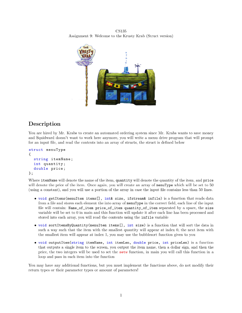 Krusty Krab Menu