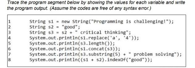 Solved Trace the program segment below by showing the values | Chegg.com