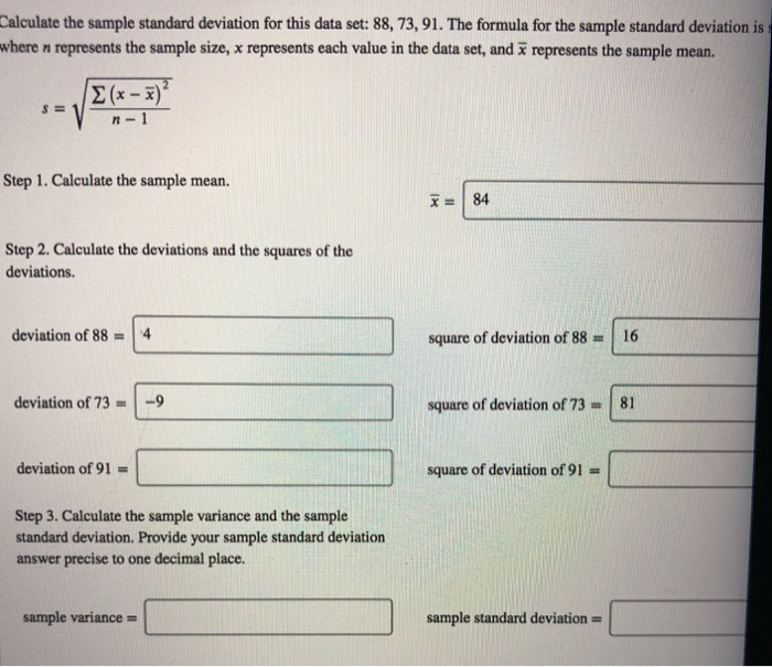 Solved Calculate the sample standard deviation for this data | Chegg.com