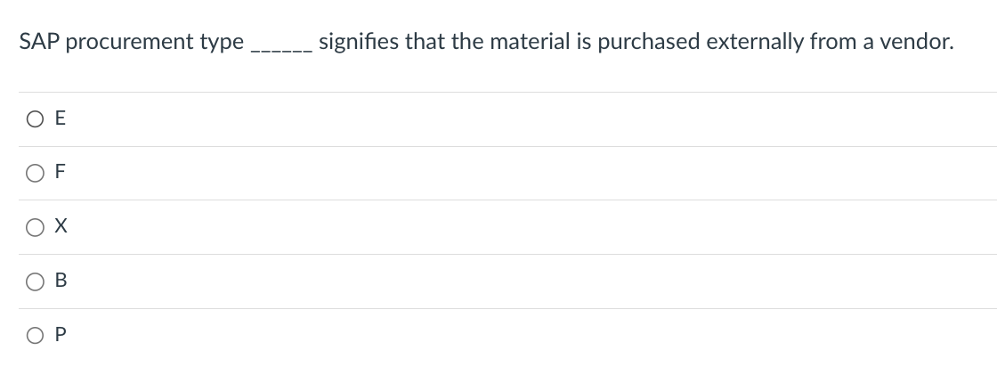 Solved SAP procurement type signifies that the material is | Chegg.com