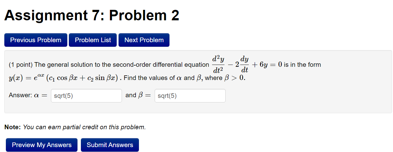 Solved (1 point) The general solution to the second-order | Chegg.com