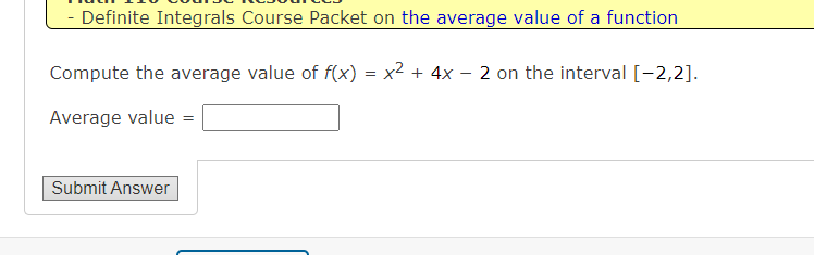 Solved - Definite Integrals Course Packet on the average | Chegg.com