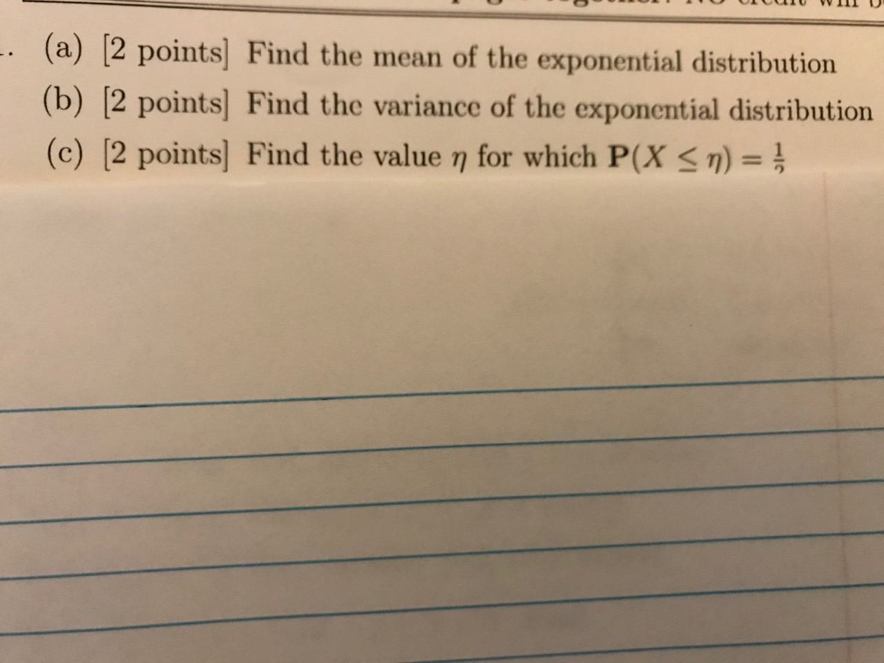 Solved (a) (2 points) Find the mean of the exponential | Chegg.com