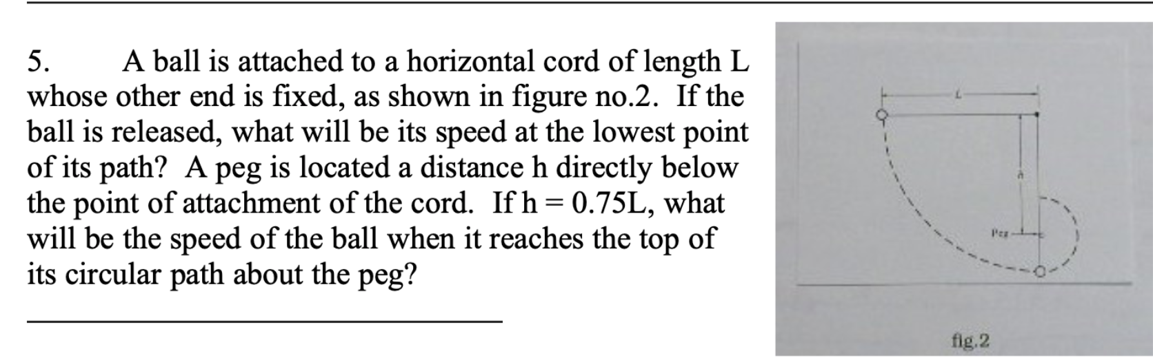Solved 5. A ball is attached to a horizontal cord of length | Chegg.com