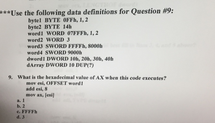 Solved Use the following data definitions for Question #9: | Chegg.com