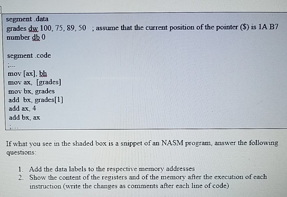 Solved NASM Program 1. Add the data labels to the respective | Chegg.com