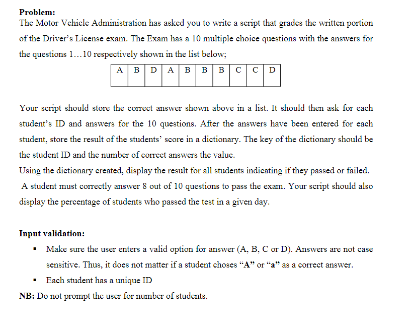 Solved Problem: The Motor Vehicle Administration has asked | Chegg.com