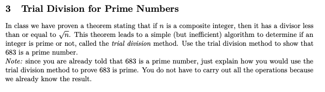 3 Trial Division for Prime Numbers In class we have | Chegg.com