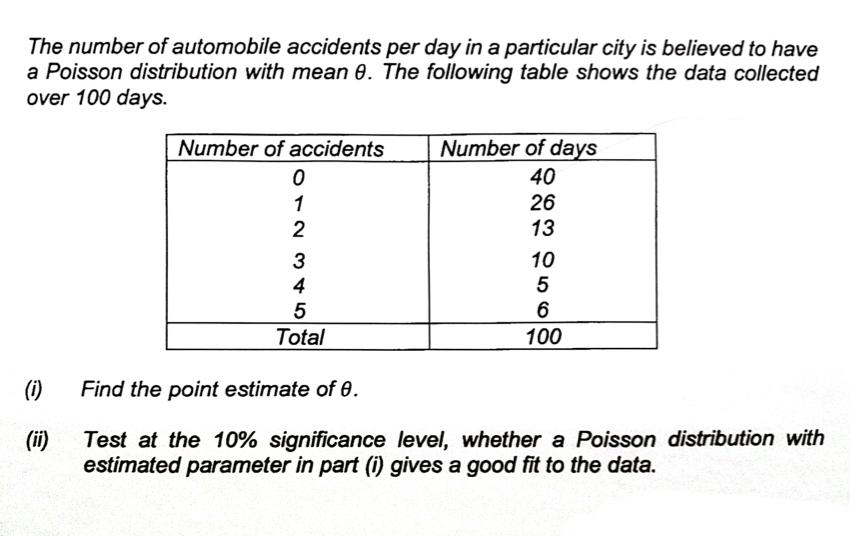 Solved The number of automobile accidents per day in a | Chegg.com