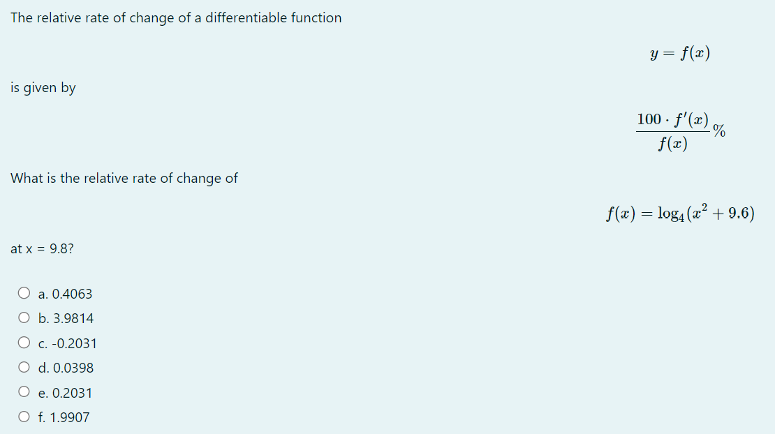 Solved The relative rate of change of a differentiable | Chegg.com