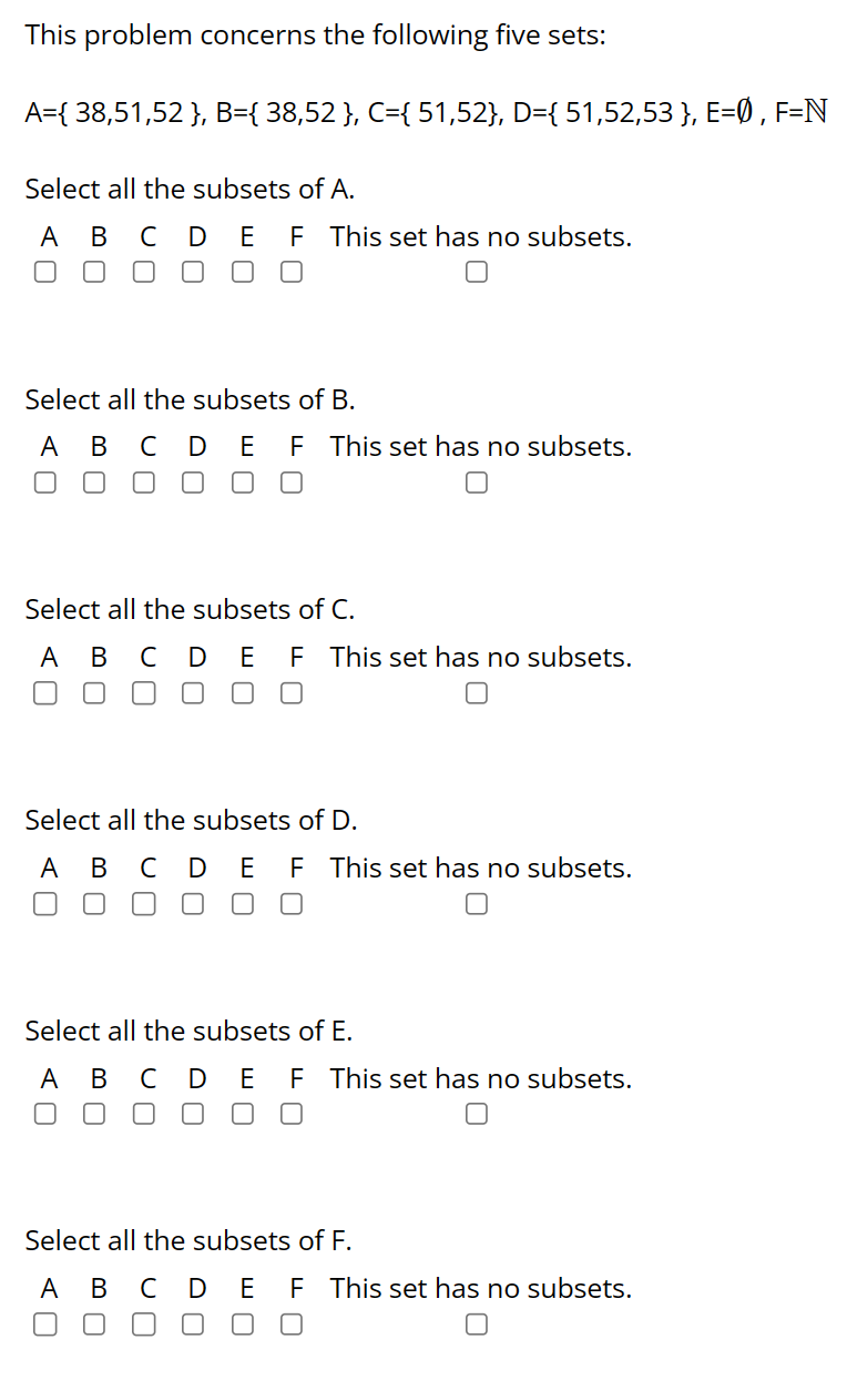 Solved This problem concerns the following five sets: | Chegg.com