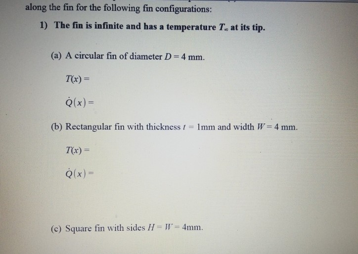 Solved Fin Problem 1 A fin of constant cross-sectional area | Chegg.com