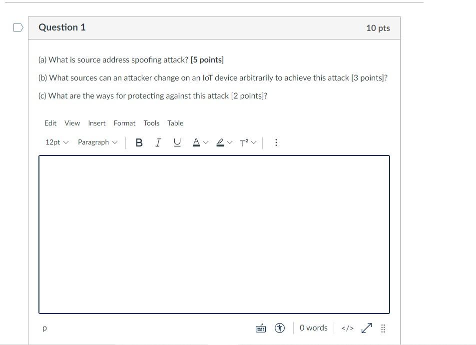 Solved Question 1 10 pts (a) What is source address spoofing | Chegg.com