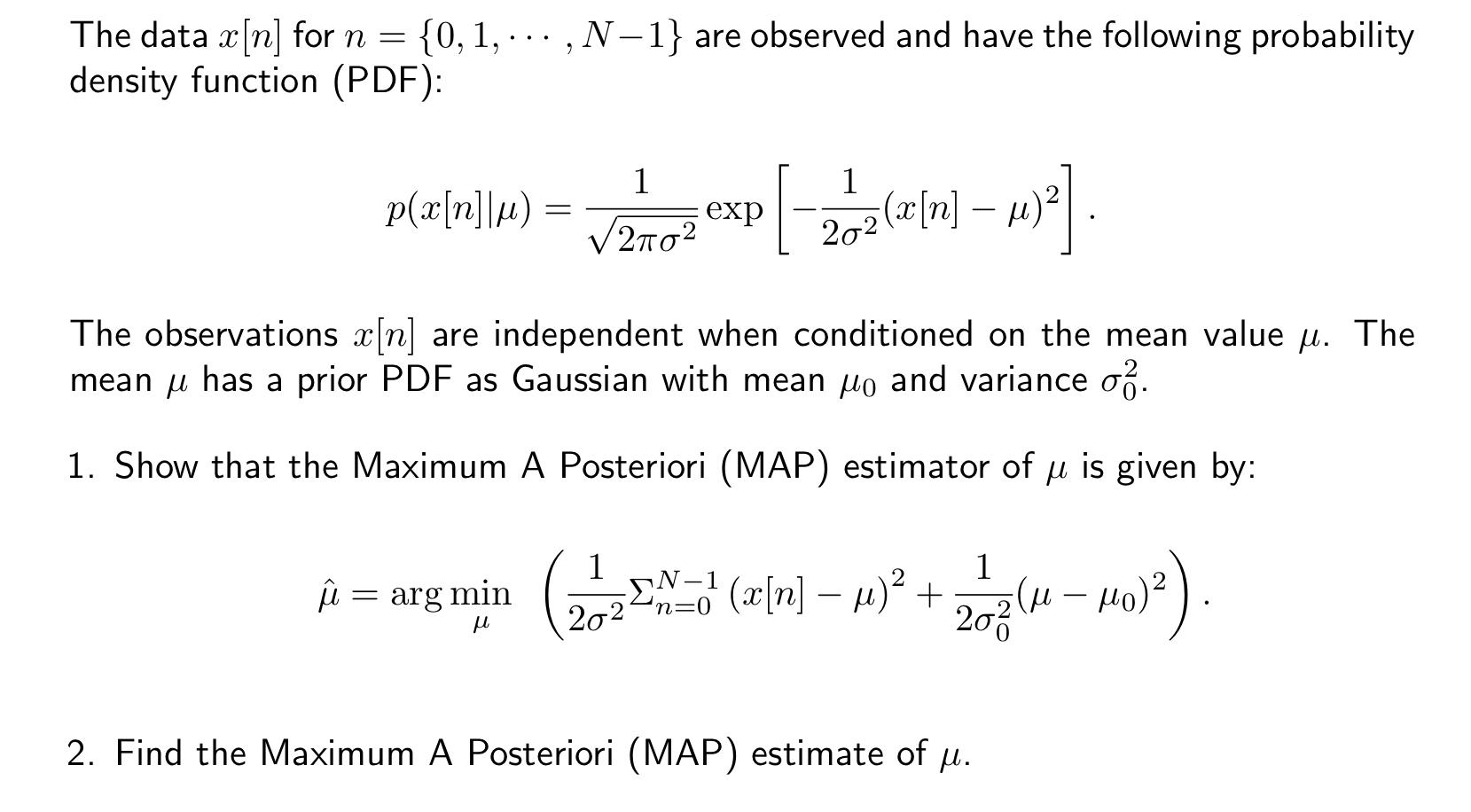 Solved The data x[n] for n={0,1,⋯,N−1} are observed and have | Chegg.com