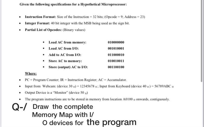 Solved Given the following specifications for a Hypothetical | Chegg.com