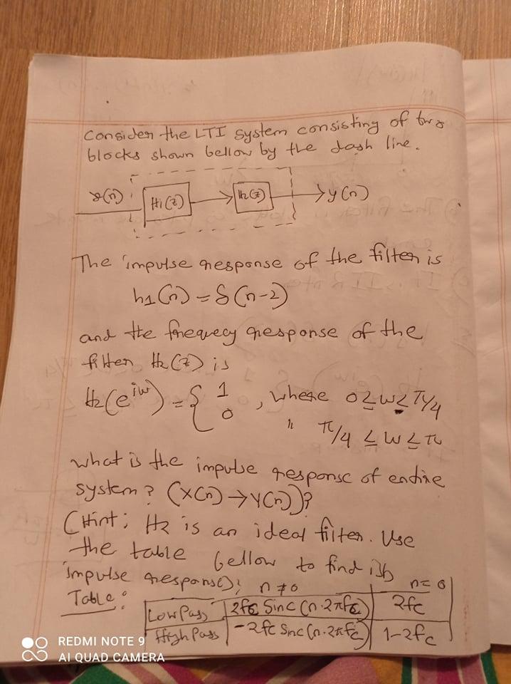 Solved consider the LT I system consisting of two blocks | Chegg.com