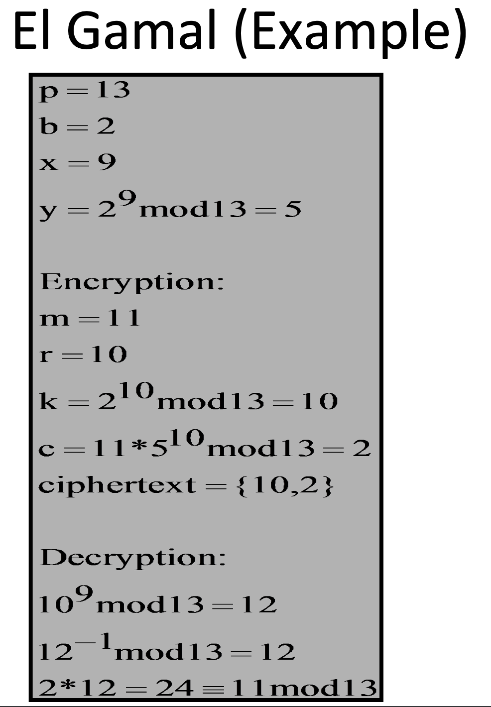 Solved El Gamal: How do you find m? knowns: y, b, p, k, c, | Chegg.com