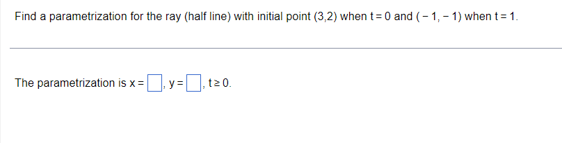 Solved Find a parametrization for the ray (half line) with | Chegg.com