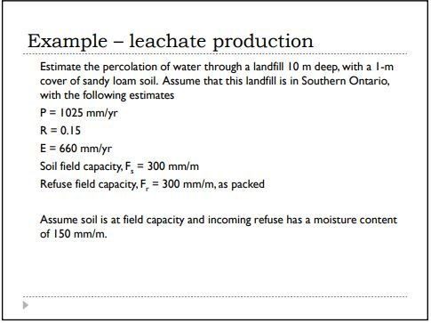 Solved Example - leachate production Estimate the | Chegg.com
