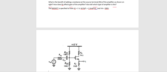 Solved Q 1. Consider the amplifier below for the case V DD = | Chegg.com