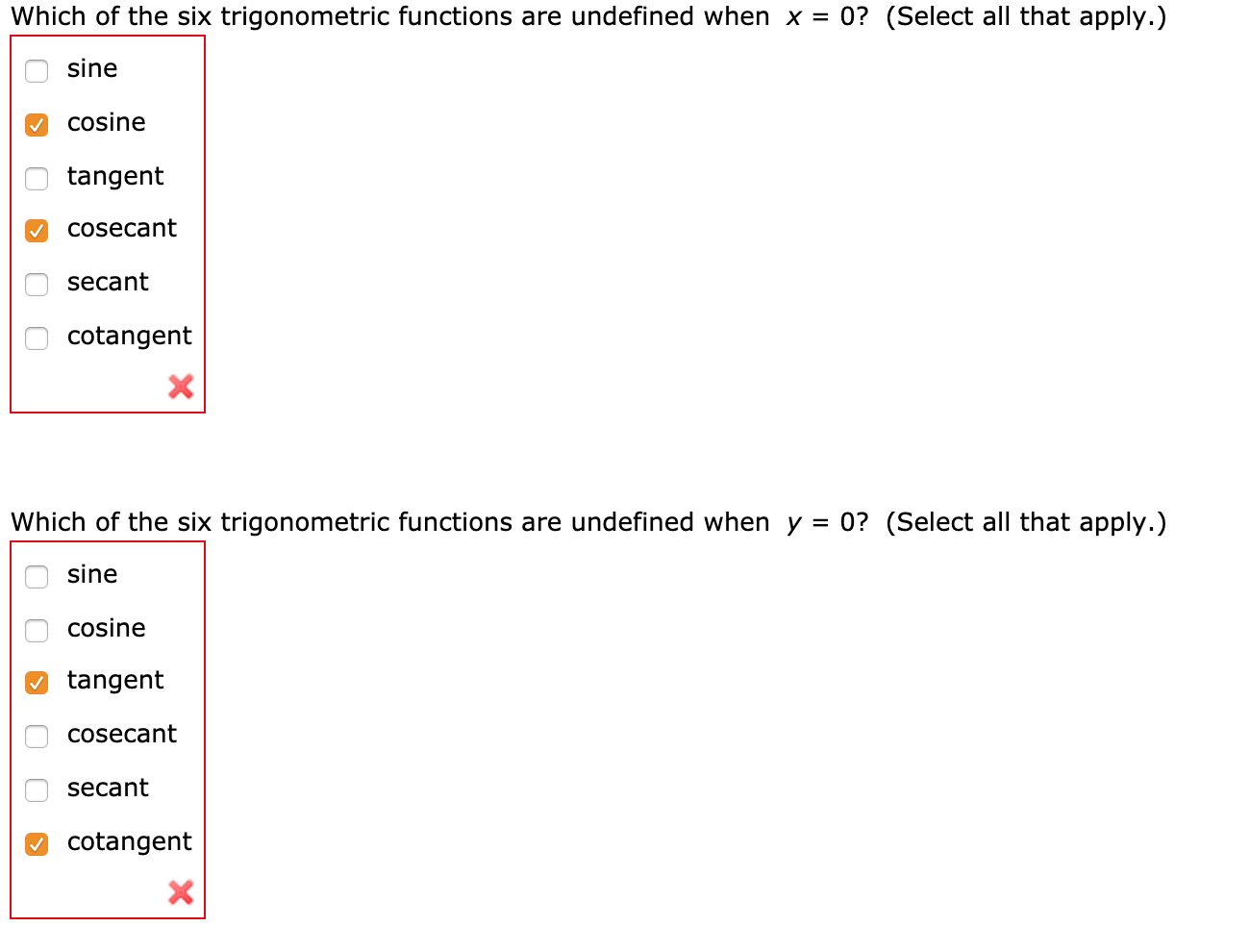 Solved Which Of The Six Trigonometric Functions Are