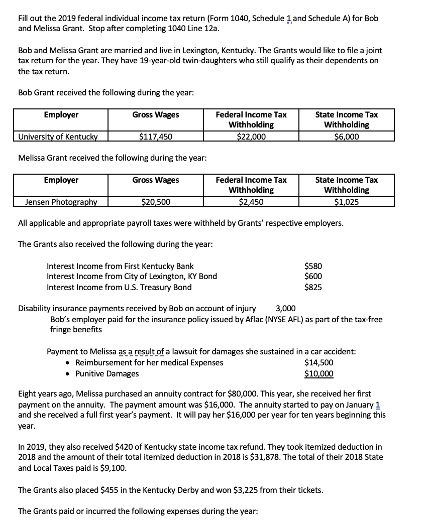 Solved Fill out the 2019 federal individual income tax | Chegg.com