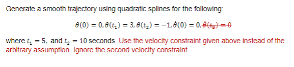 Generate A Smooth Trajectory Using Quadratic Splines