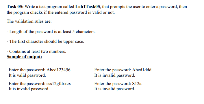 Solved Task 05: Write a test program called Lab1Task05, that | Chegg.com