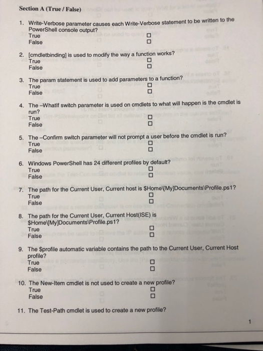 Solved Section A (True / False) 1. Write-Verbose parameter | Chegg.com