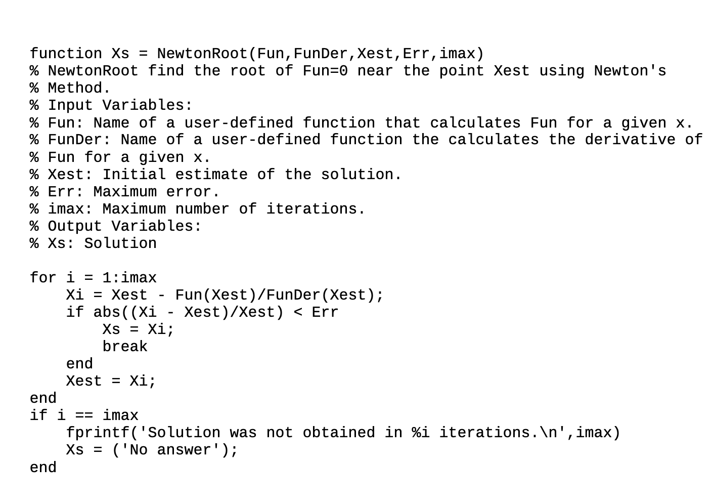4.4. a) Modify the function NewtonRoot.m that is | Chegg.com