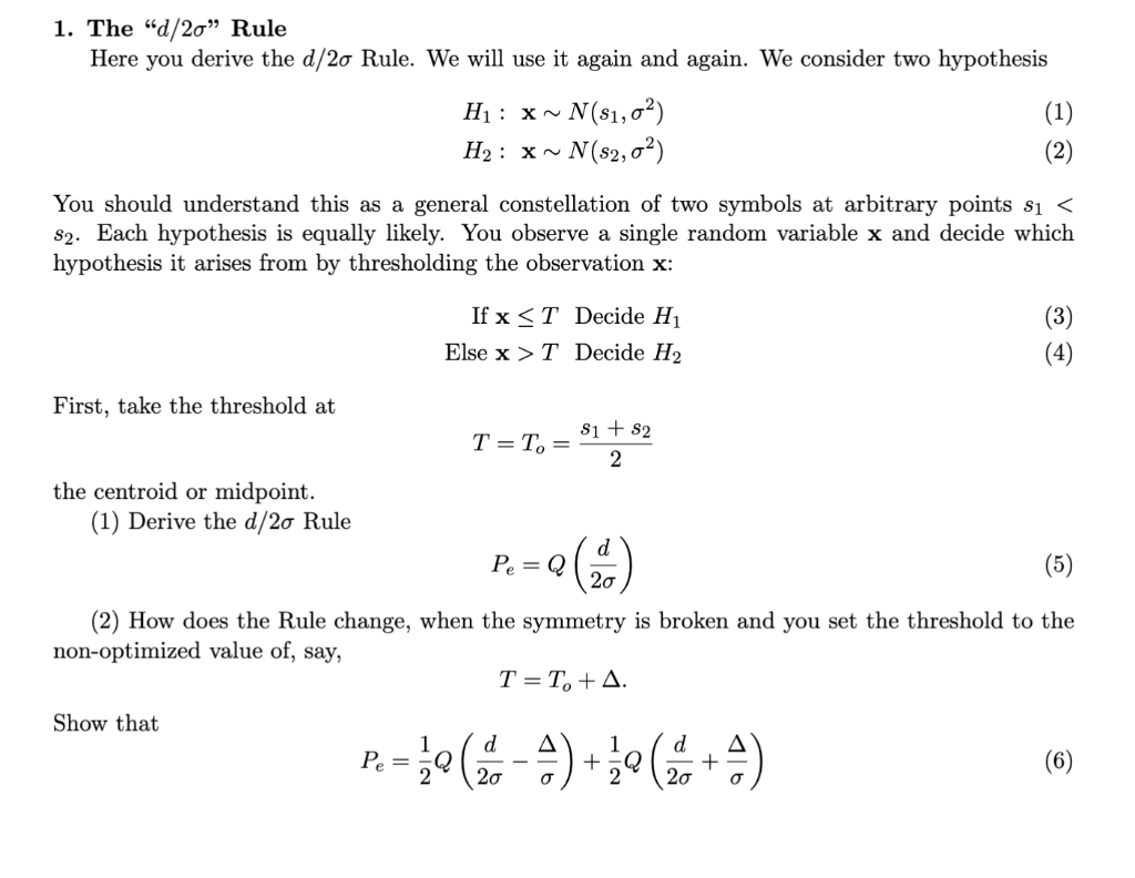 Solved 1. The " d/2σ" Rule Here you derive the d/2σ Rule. We | Chegg.com