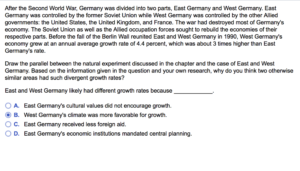 Solved After the Second World War, Germany was divided into | Chegg.com