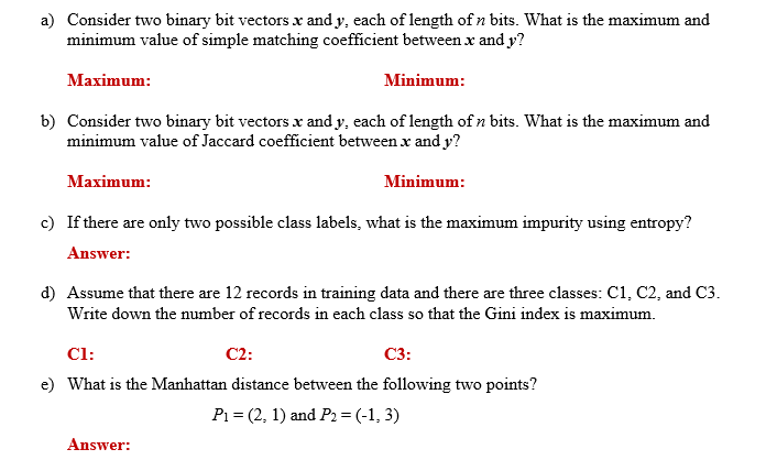 Solved a) Consider two binary bit vectors x and y, each of | Chegg.com