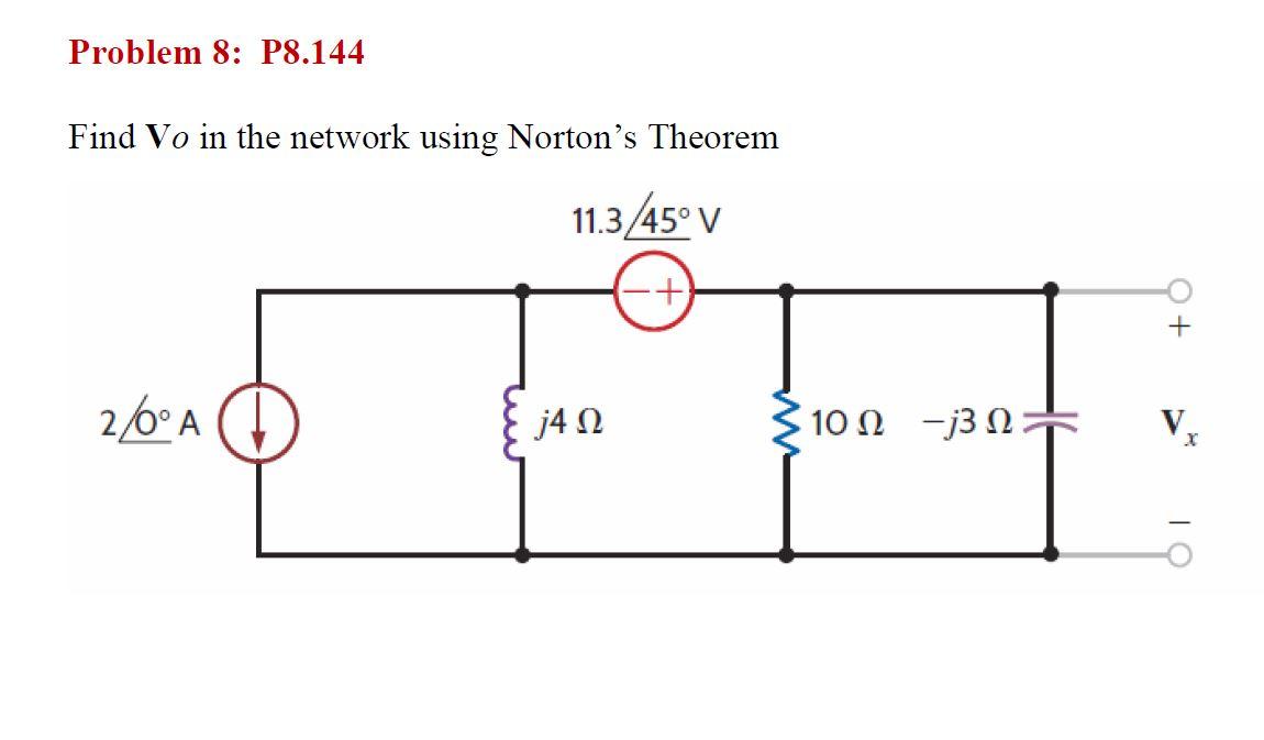 Solved Problem 8: P8.144 Find Vo in the network using | Chegg.com