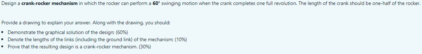 Solved Design A Crank Rocker Mechanism In Which The Rocker Chegg