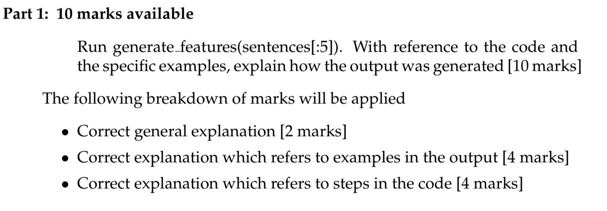 Solved 1) Run generate_features (sentences[:5]). With | Chegg.com