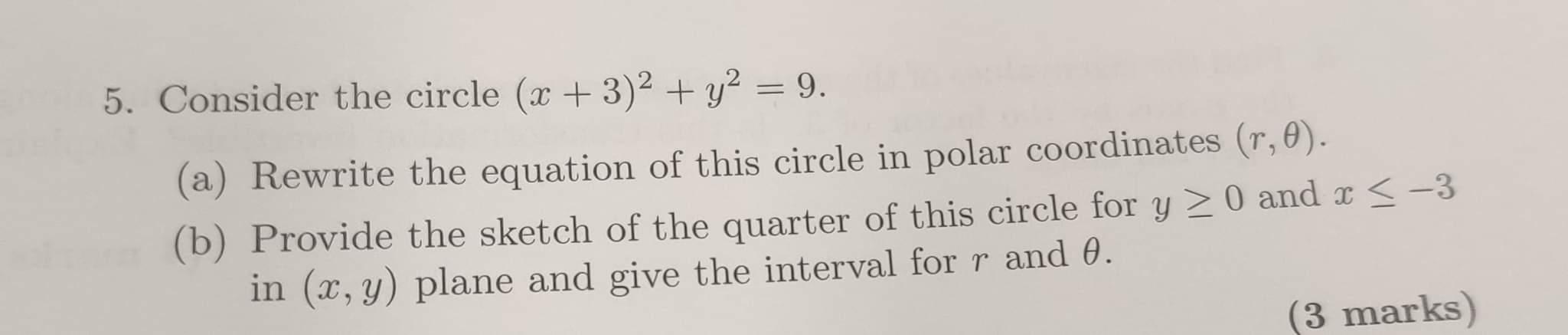 Solved 5. Consider the circle (x+3)2+y2=9. (a) Rewrite the | Chegg.com