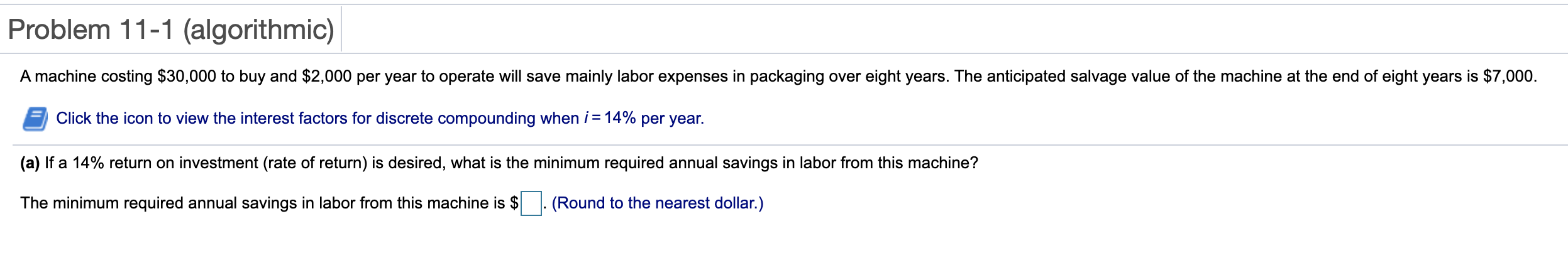 Solved Problem 11-1 (algorithmic) A machine costing $30,000 | Chegg.com