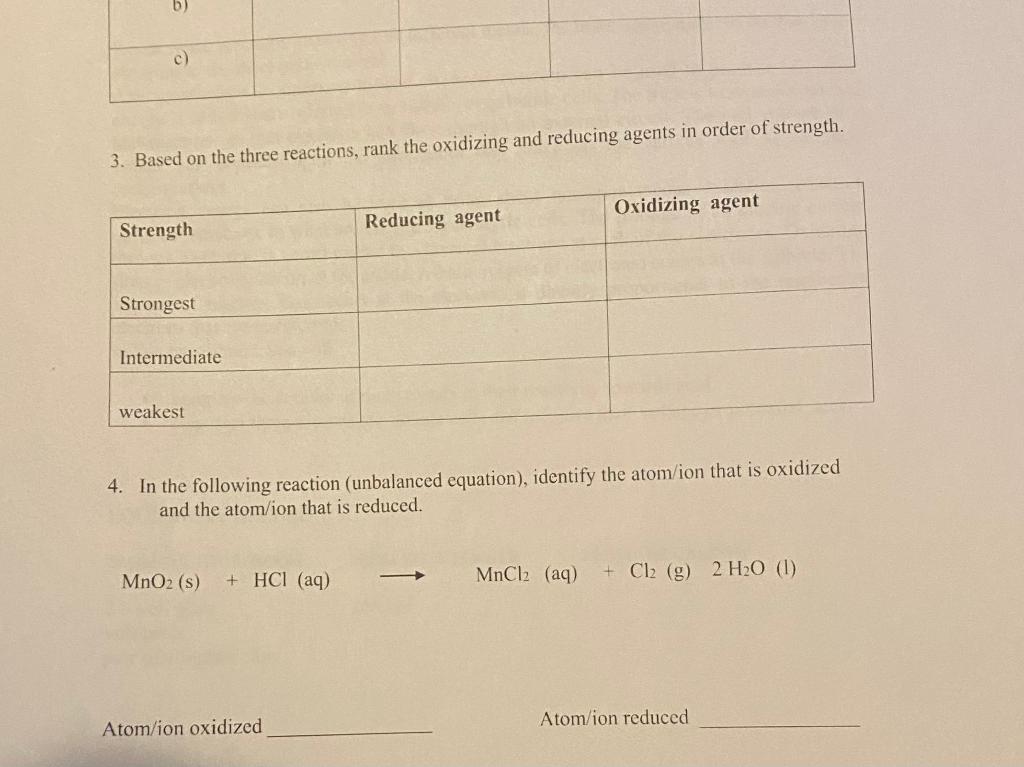Solved complete the table given that the following three | Chegg.com