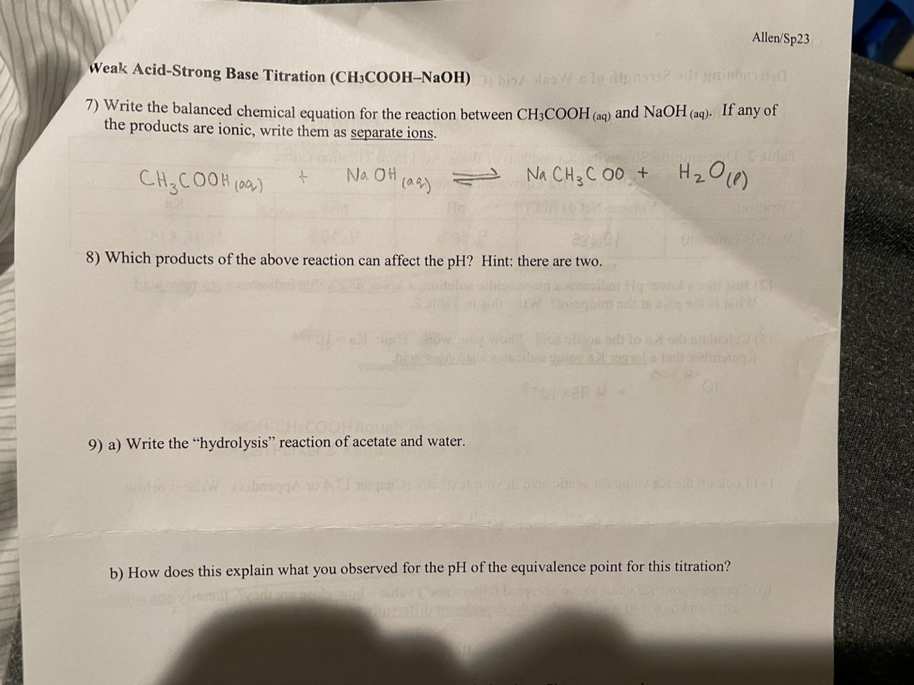 Solved Weak Acid-Strong Base Titration (CH3COOH−NaOH) 7) | Chegg.com