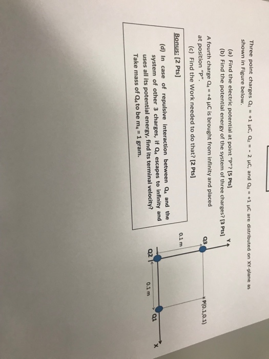 Solved Three point charges Q1-+1 ?C, Q2 shown in Figure | Chegg.com