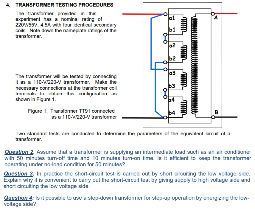 Solved 4. TRANSFORMER TESTING PROCEDURES The transformer | Chegg.com