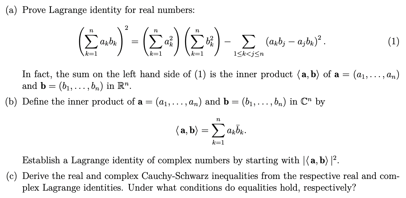 Solved (a) Prove Lagrange identity for real numbers: ()-(84) | Chegg.com