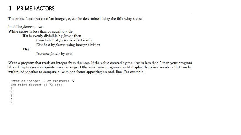 Solved 1 PRIME FACTORS The prime factorization of an | Chegg.com